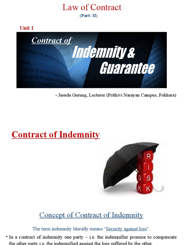 Unit I Contract of Indemnity and Guarantee | Download Free PDF ...