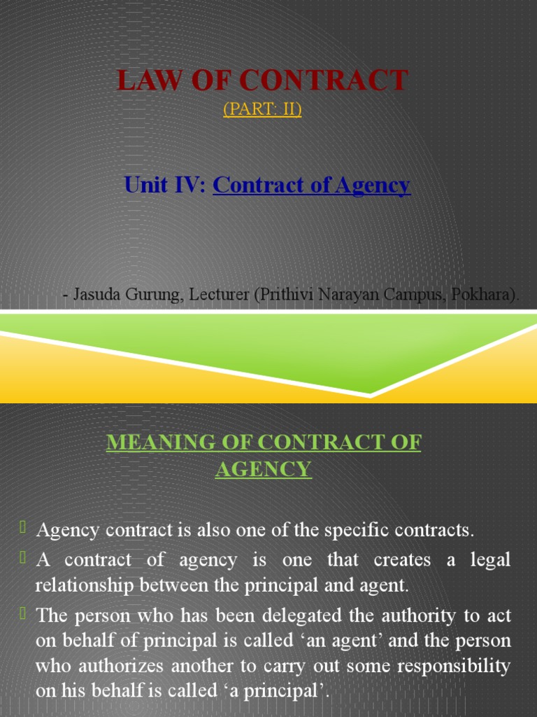 Unit IV Contract of Agency | Download Free PDF | Law Of Agency | Indemnity