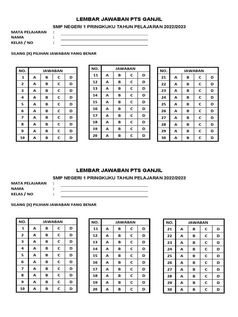 Lembar Jawaban Pts Ganjil | PDF | Metode & Bahan Ajar