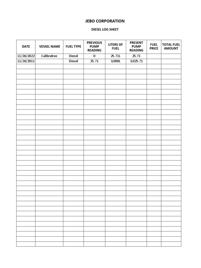 Diesel Log Sheet | PDF
