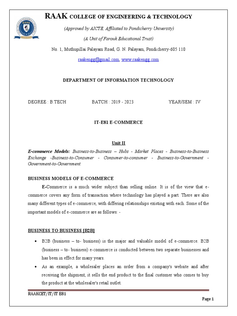 Unit II Final ECOM | PDF | Sales | Retail