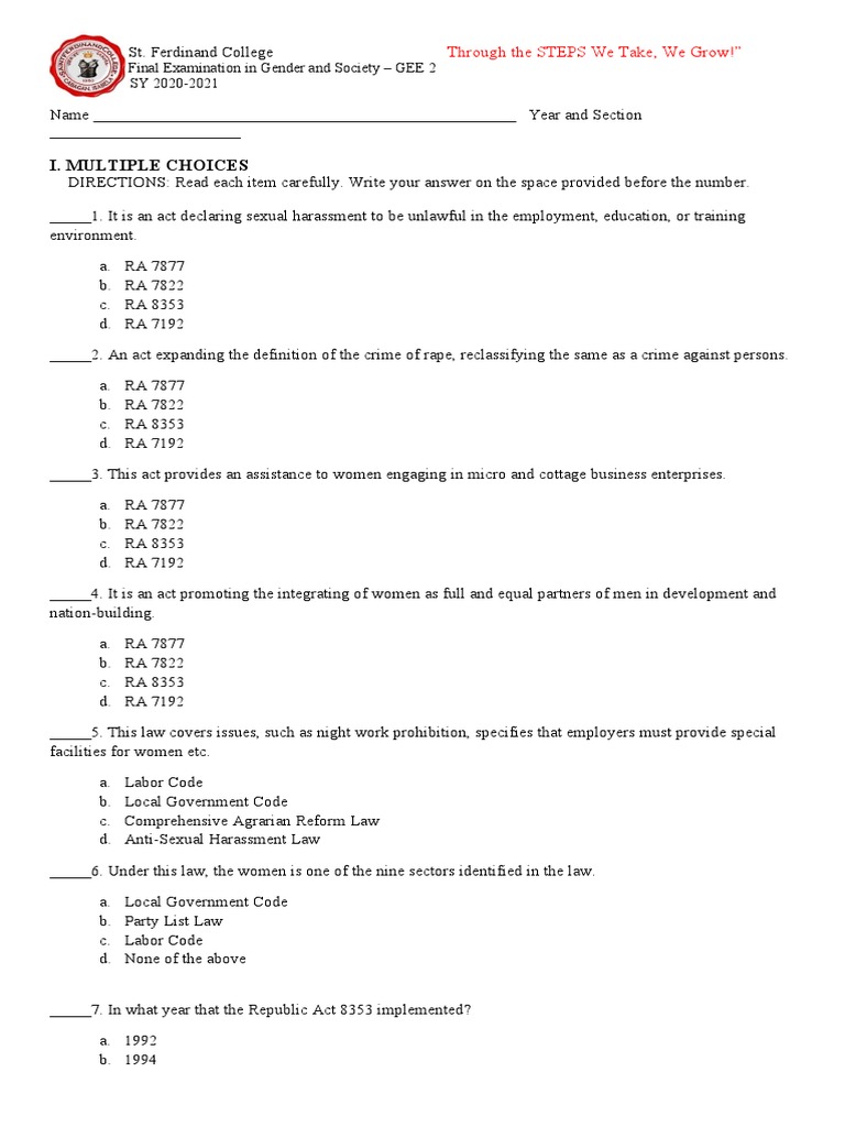 Gee 2 - Finals | PDF | Sexual Harassment | Violence Against Women