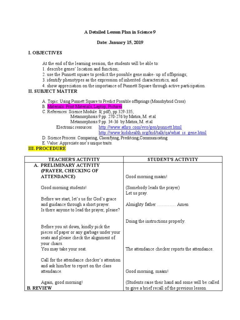 A Detailed Lesson Plan in Science PT 2 | PDF | Zygosity | Genotype