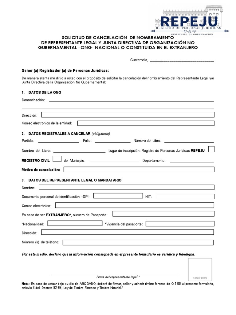 Formulario de Cancelacion de Inscripcion de Nomramiento de ...