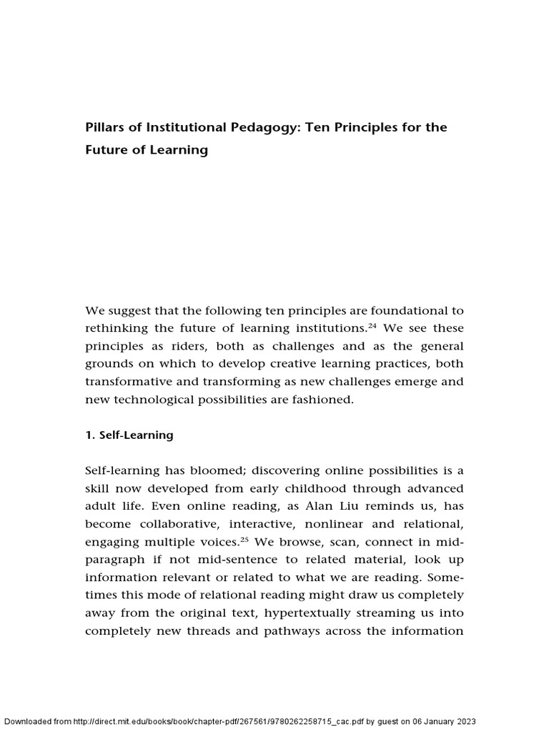 Pillars of Institutional Pedagogy Ten Principles For The | PDF ...