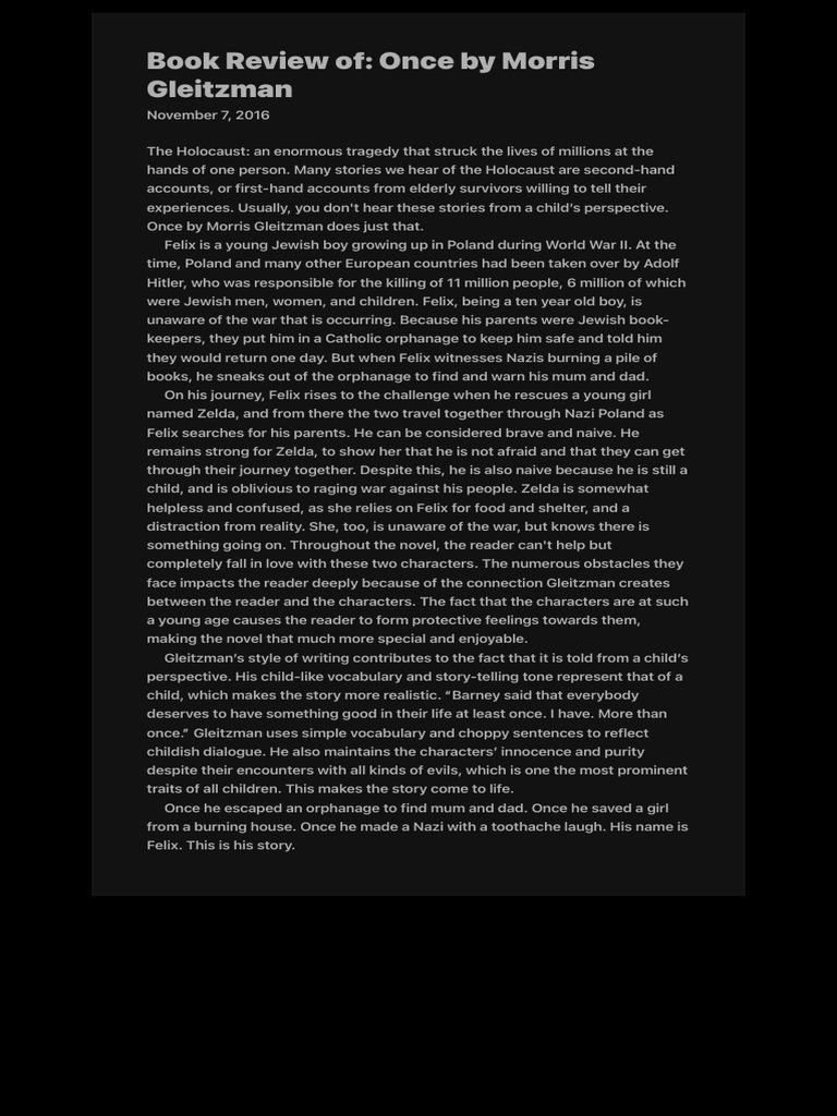 Book Review of Once by Morris Gleitzman Teen Ink | PDF