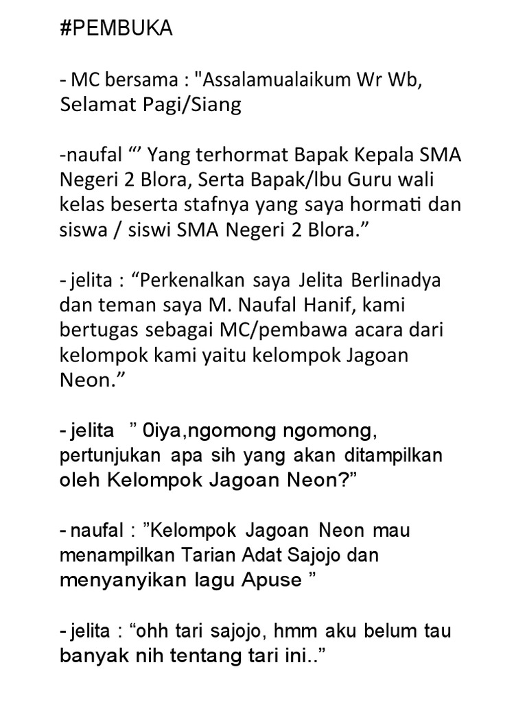 Teks MC | PDF | Seni & Disiplin Bahasa | Seni
