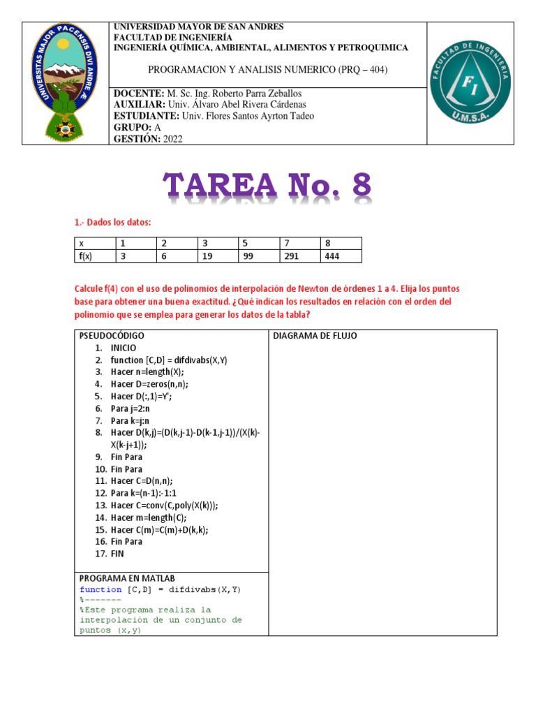 Tarea 8 QMC - FLORES - SANTOS - AYRTON - TADEO | PDF | Algoritmos | Matemáticas De La Computación