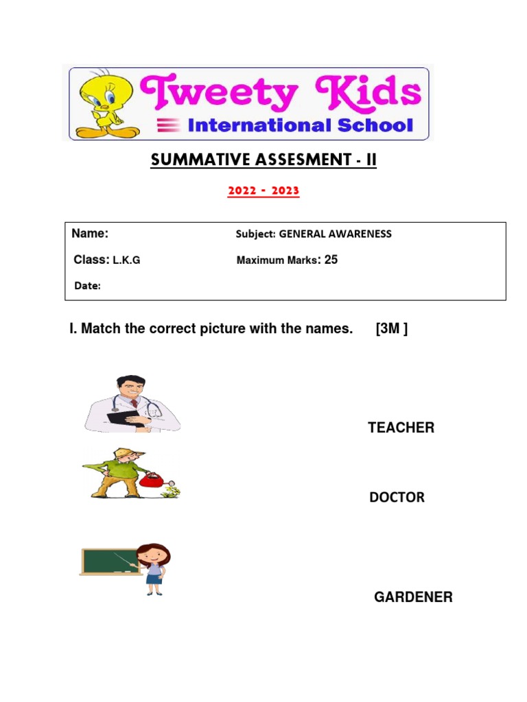 LKG General Awareness Worksheet | PDF
