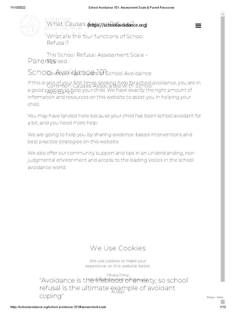 School Avoidance 101 - Assessment Scale & Parent Resources | PDF | Anxiety Disorder | Cognitive ...