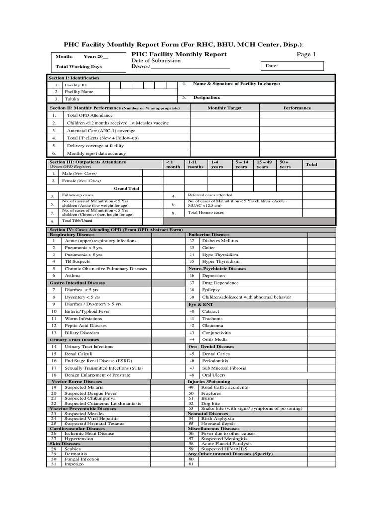 DHIS-21 (MR) PHC Facility Monthly Report Form Final | PDF