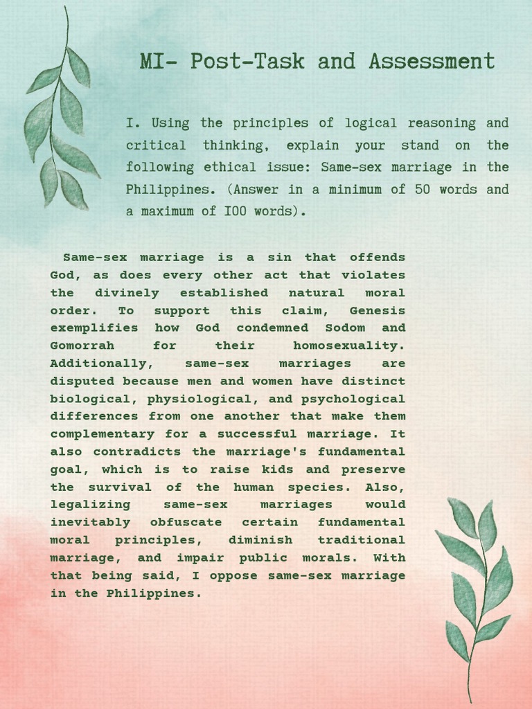 M1 - Post-Task and Assessment | PDF | Sodom And Gomorrah | Marriage