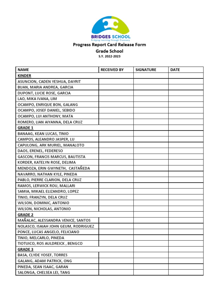 Progress Report Card Release Form | PDF