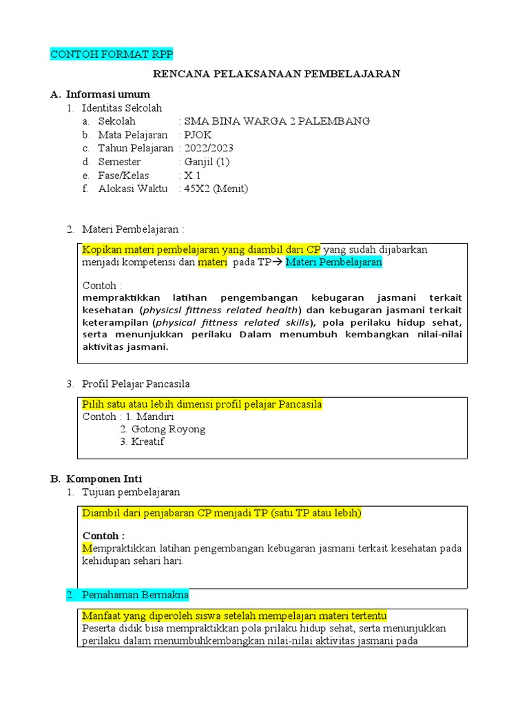 04a. Contoh Format RPP Kurikulum Merdeka Terbaru | PDF