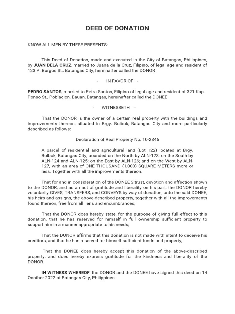 Deed of Donation | PDF | Civil Law (Common Law) | Common Law