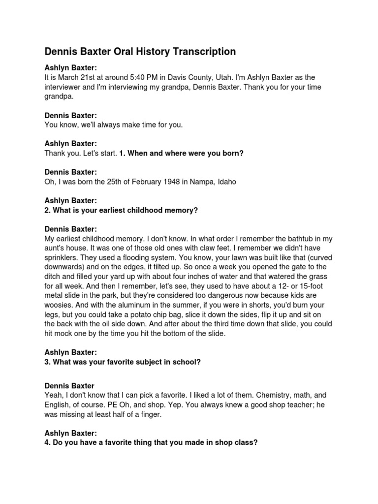 Dennis Baxter Oral History Transcription | PDF