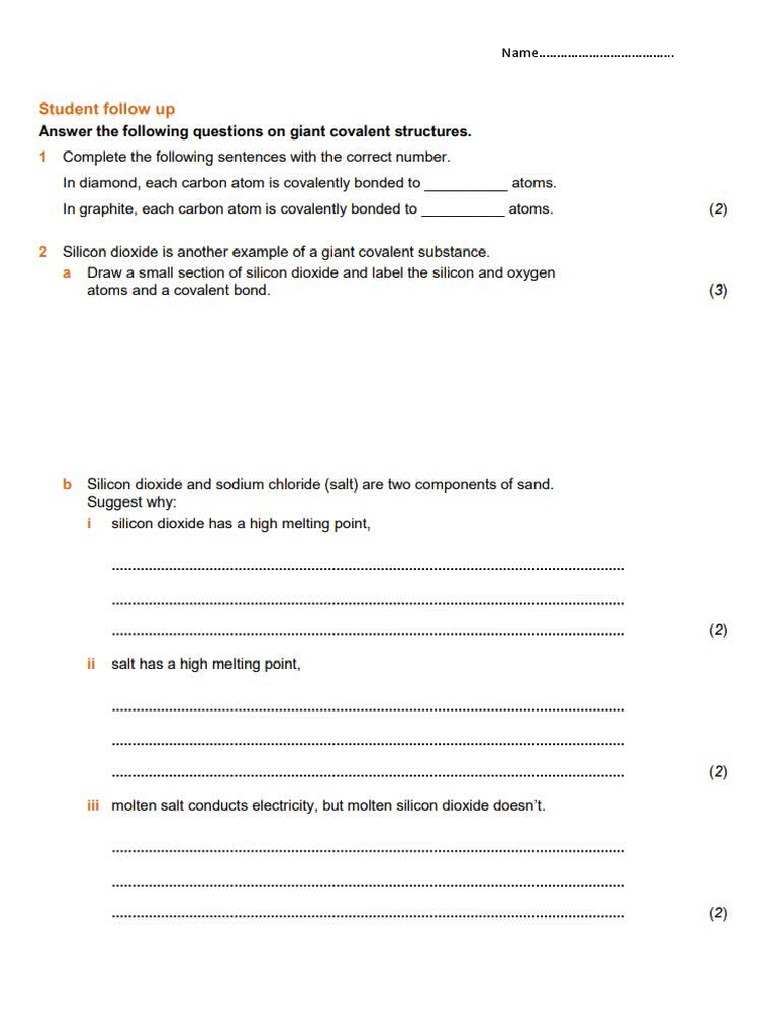 Giant Covalent Structure Worksheet | PDF