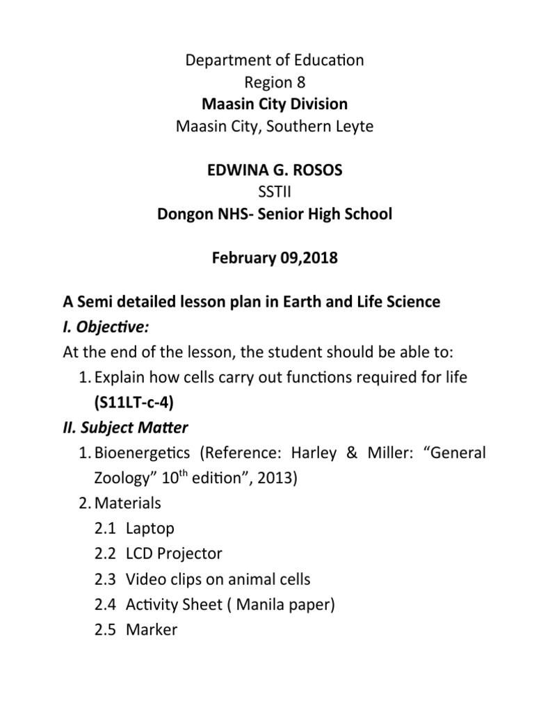 A Semi Detailed Lesson Plan in Earth and Life Science | PDF ...