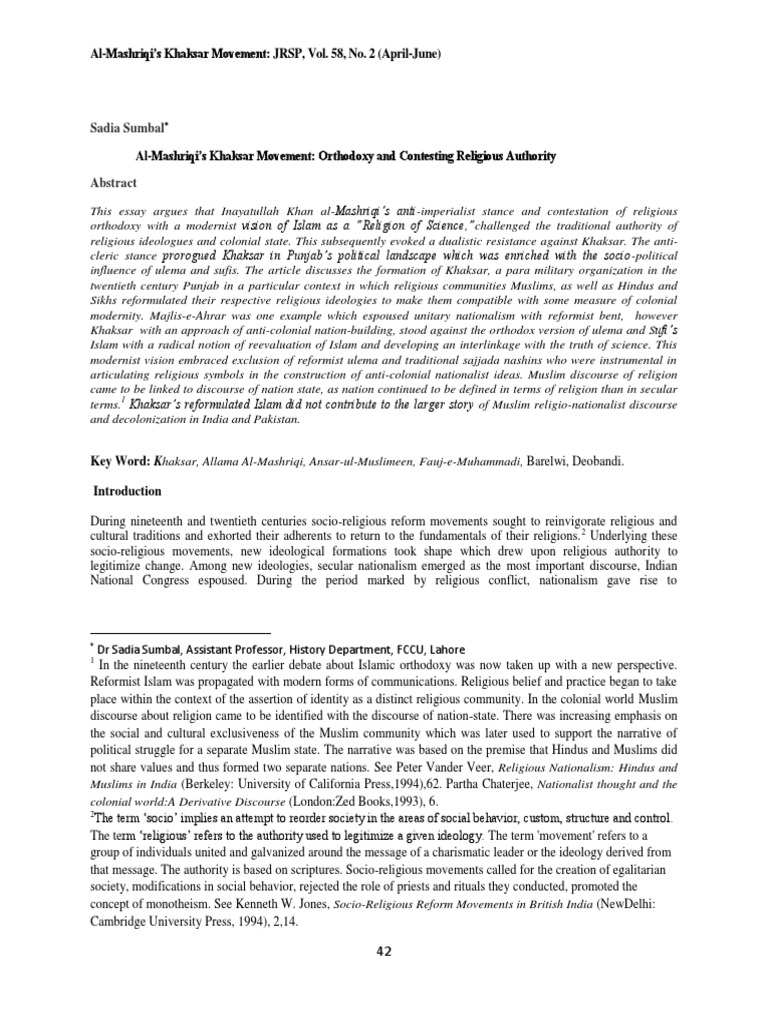 Al-Mashriqi's Khaksar Movement Explained | PDF | All India Muslim ...
