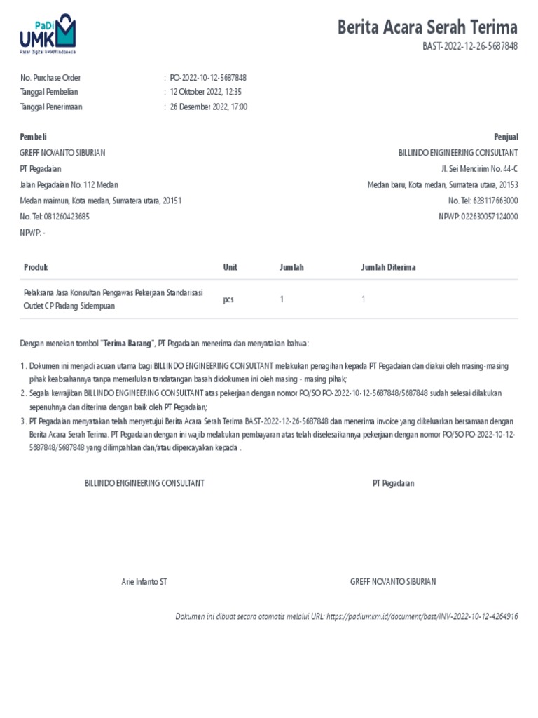 BAST BAST-2022-12-26-5687848 26-12-2022 - PaDi UMKM | PDF