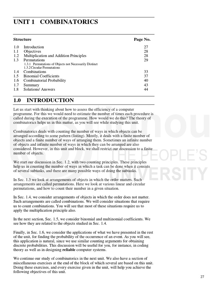 Block-3 Basic Combinatorics | PDF | Permutation | Combinatorics Block-3 Basic Combinatorics | PDF | Permutation | Combinatorics