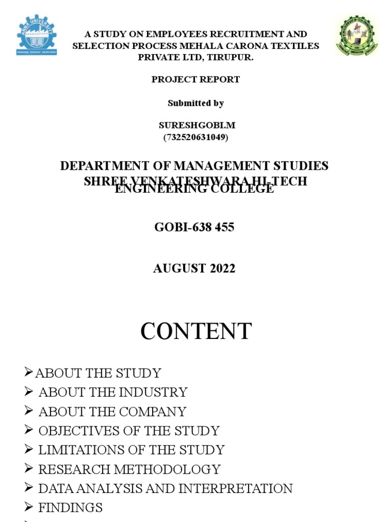 Recruitment Study at Mehala Carona | PDF | Recruitment | Textile ...