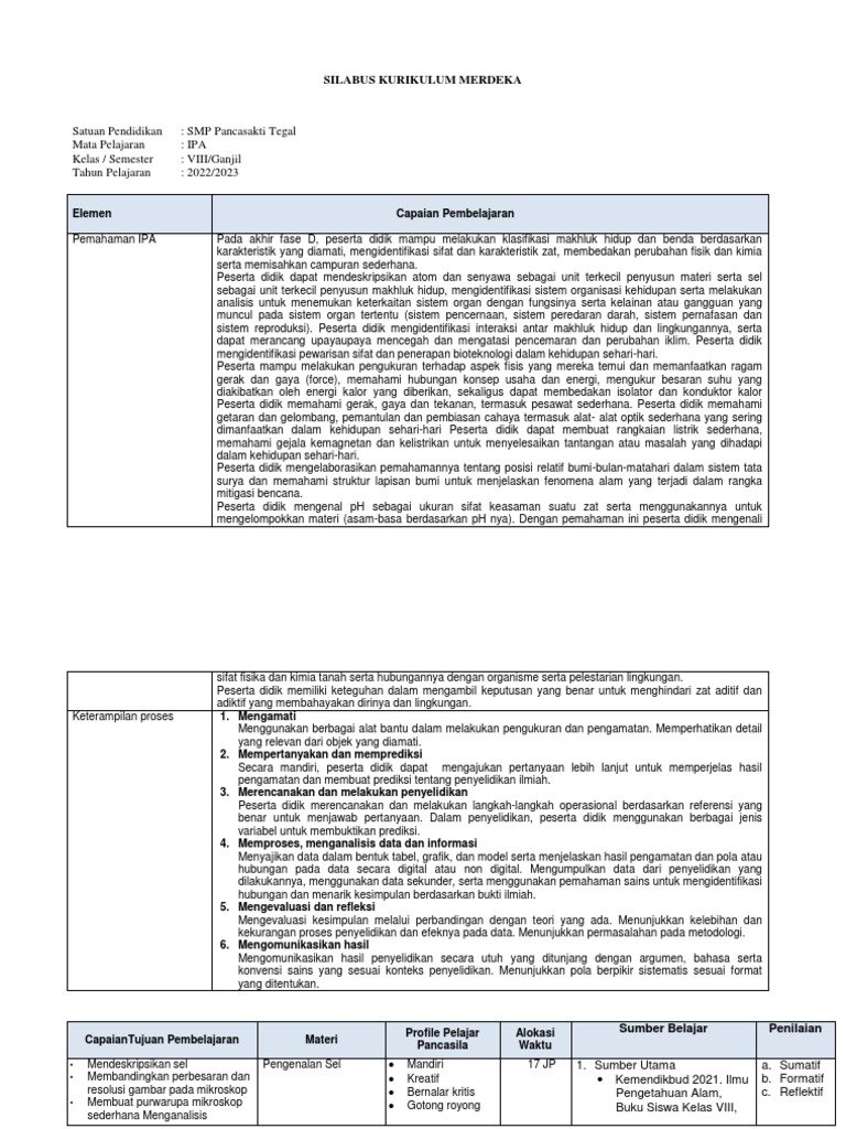 Silabus Kurikulum Merdeka | PDF