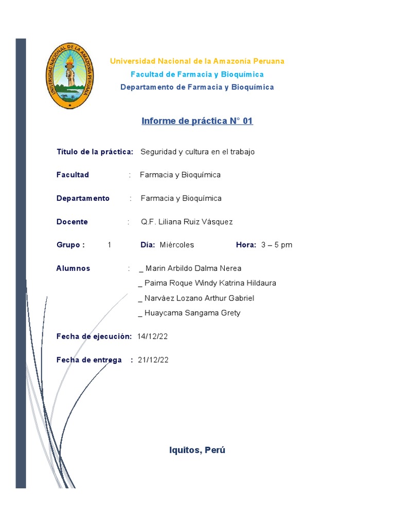 Informe de Practica N°1 | PDF | Farmacia | Laboratorios