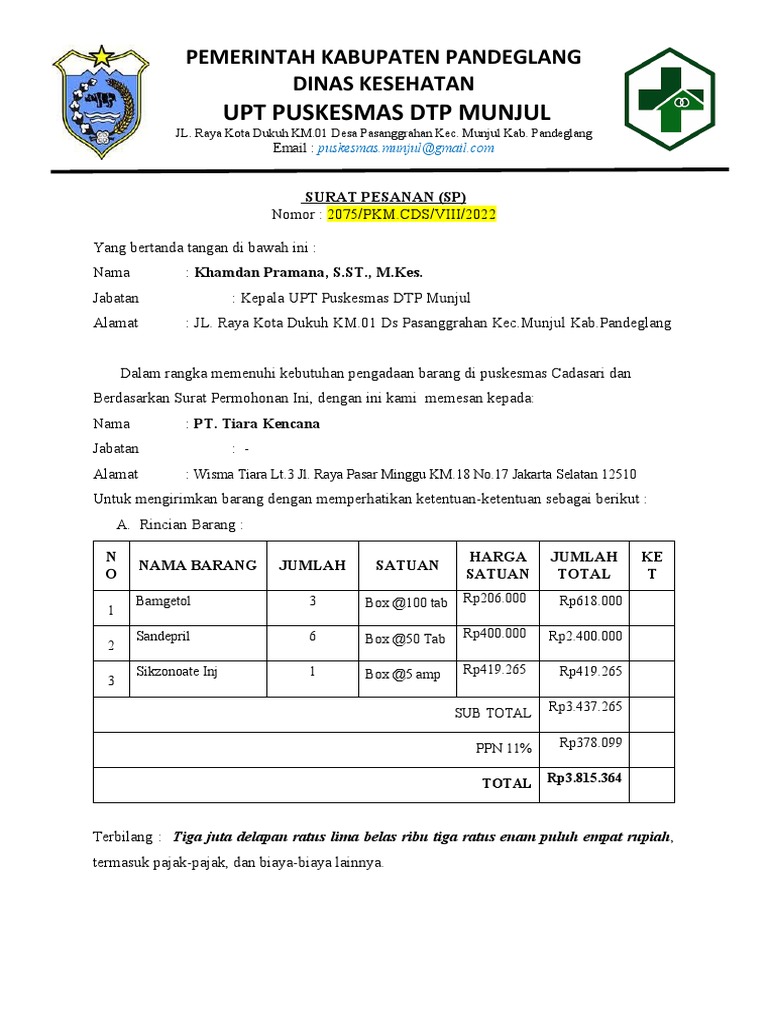 Surat Pesanan Obat Tiara | PDF