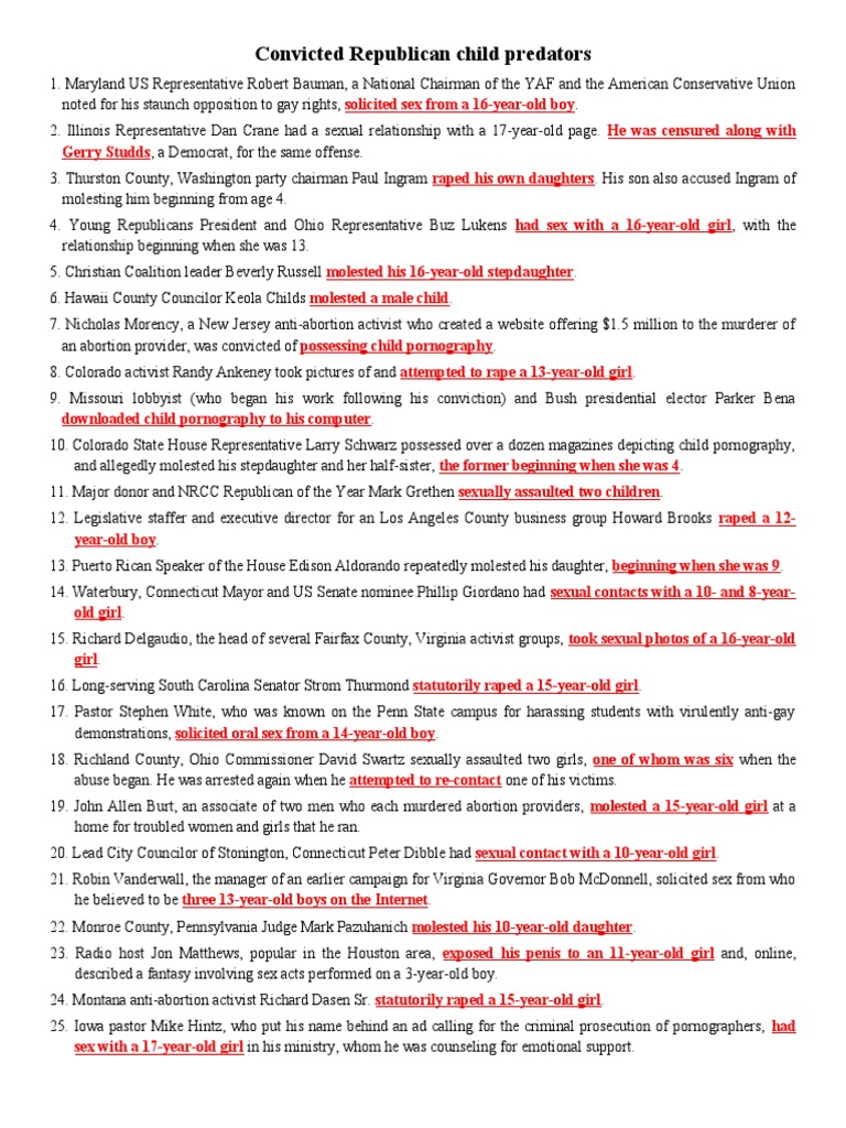 Convicted Republican Child Predators | Download Free PDF | Sexual ...
