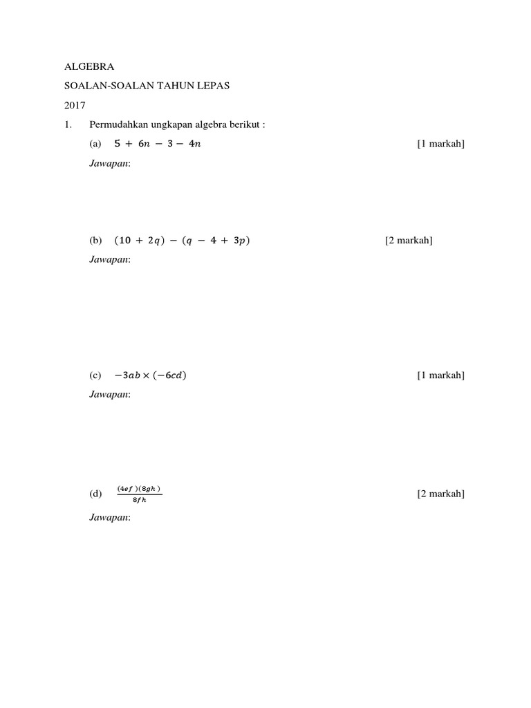 Algebra (Past Year Question) | PDF