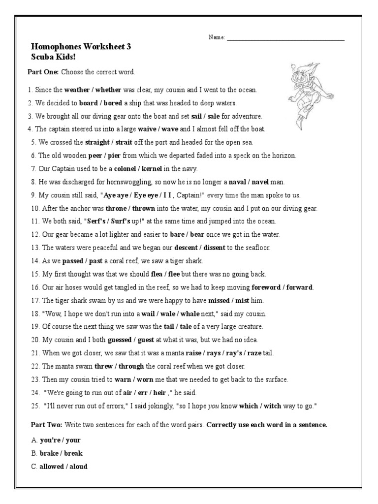 Homophones Practice Worksheet | PDF