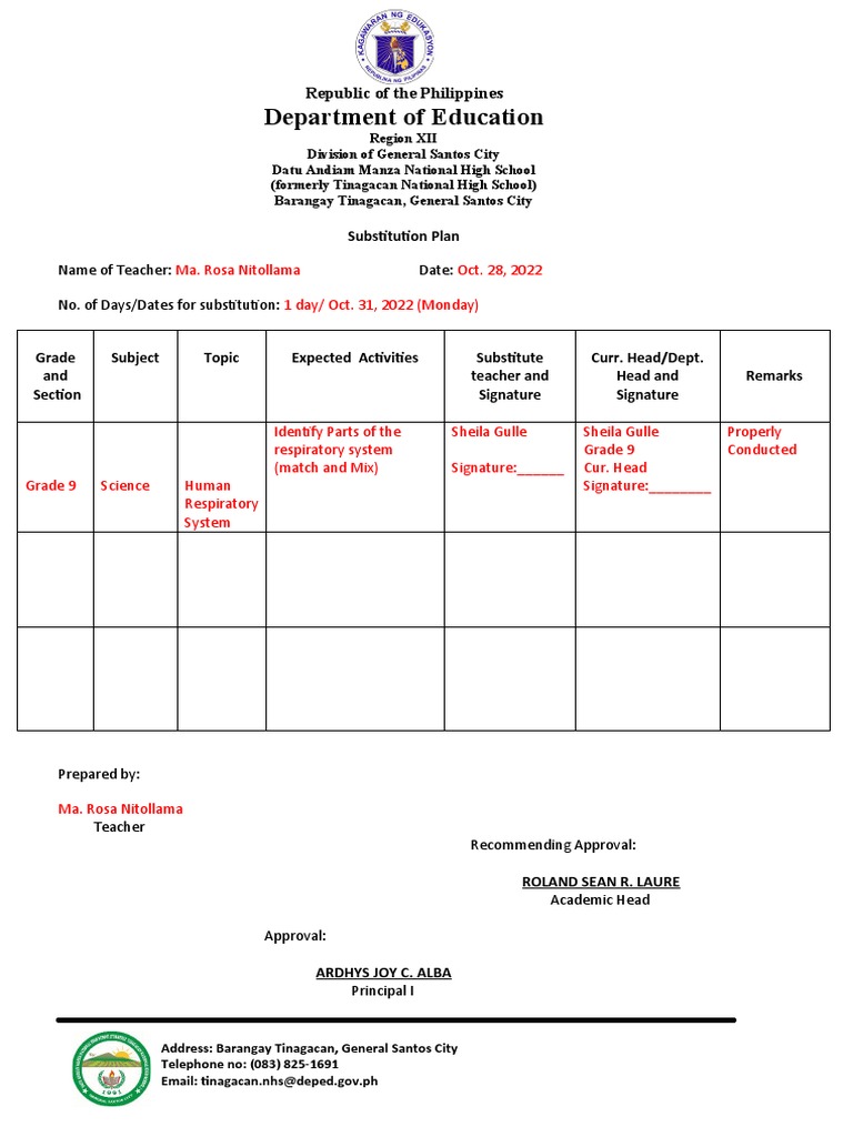 Substitution Plan | Download Free PDF | Behavior Modification | Cognition