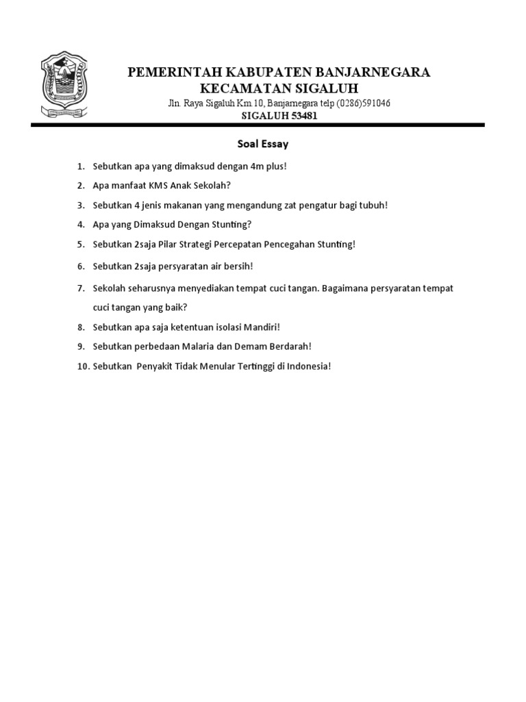 Soal Essay Kesehatan dan Stunting | PDF