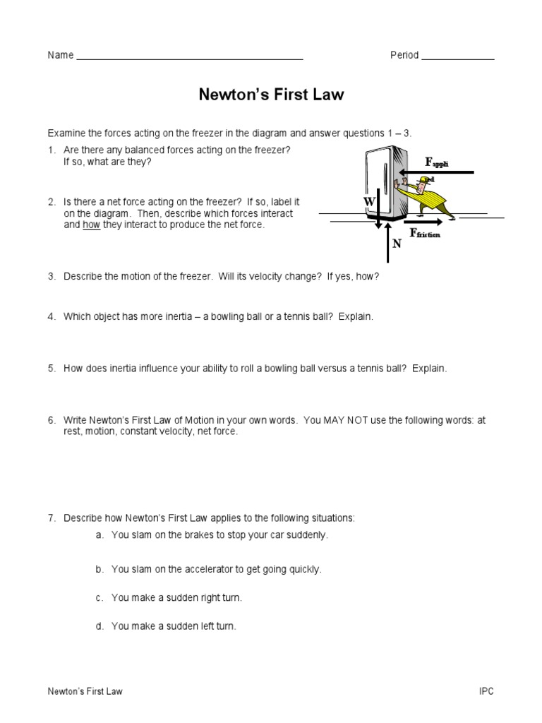 First Law of Motion - Worksheet | PDF