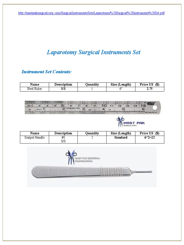 Laparotomy Instrument Set Guide | PDF | Tools