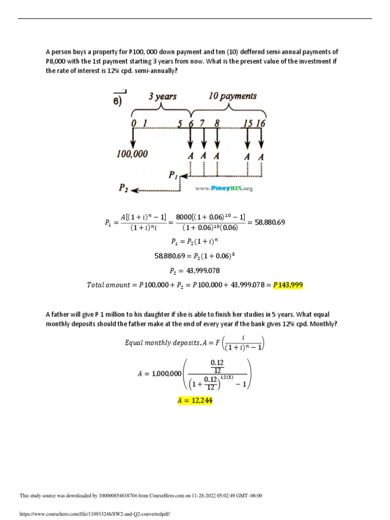 SW2 and Q2 PDF | PDF | Present Value | Interest