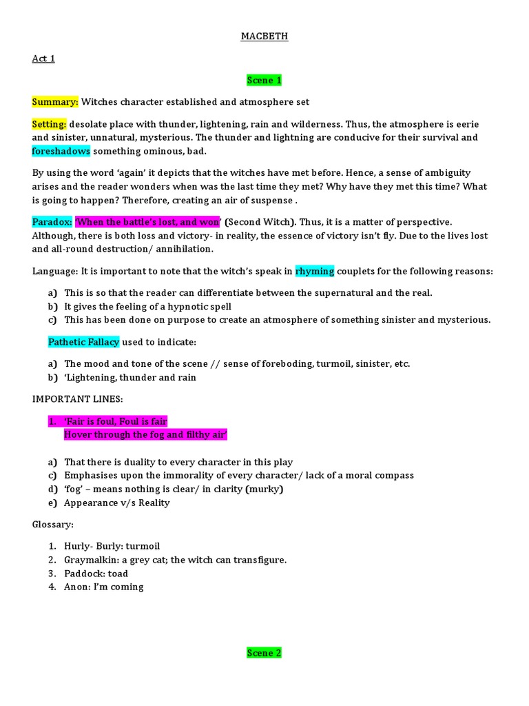 Macbeth Notes FINALL | PDF | Macbeth