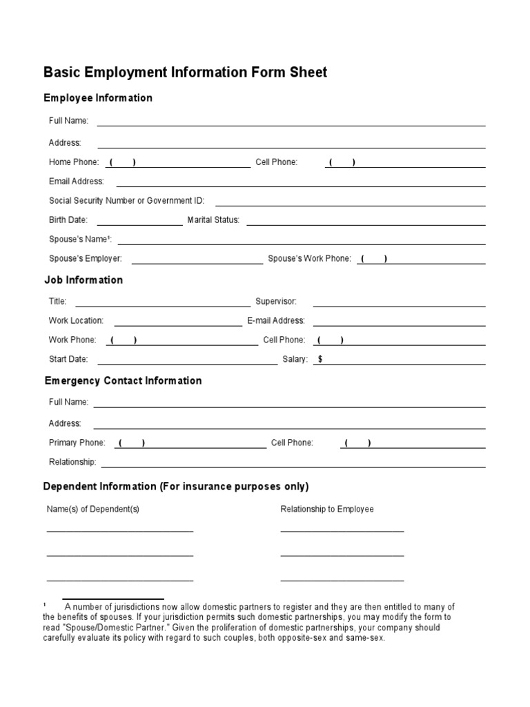 Basic Employment Information Form | PDF | Finance & Money Management