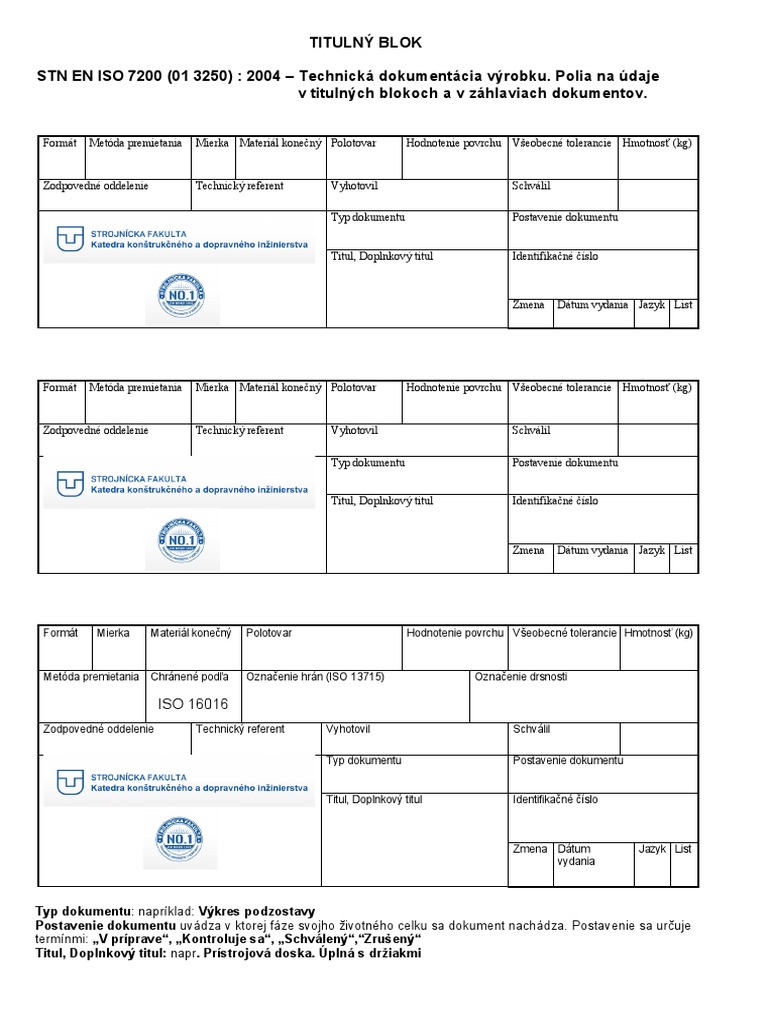 Titulný Blok STN EN ISO 7200 (01 3250) : 2004 - Technická Dokumentácia ...