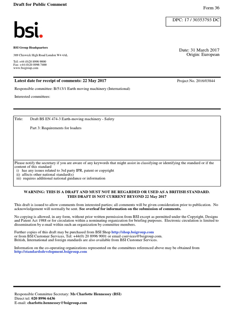 Bs en 474 3 Earth Moving Machinery Safety Part 3 Requirements For ...