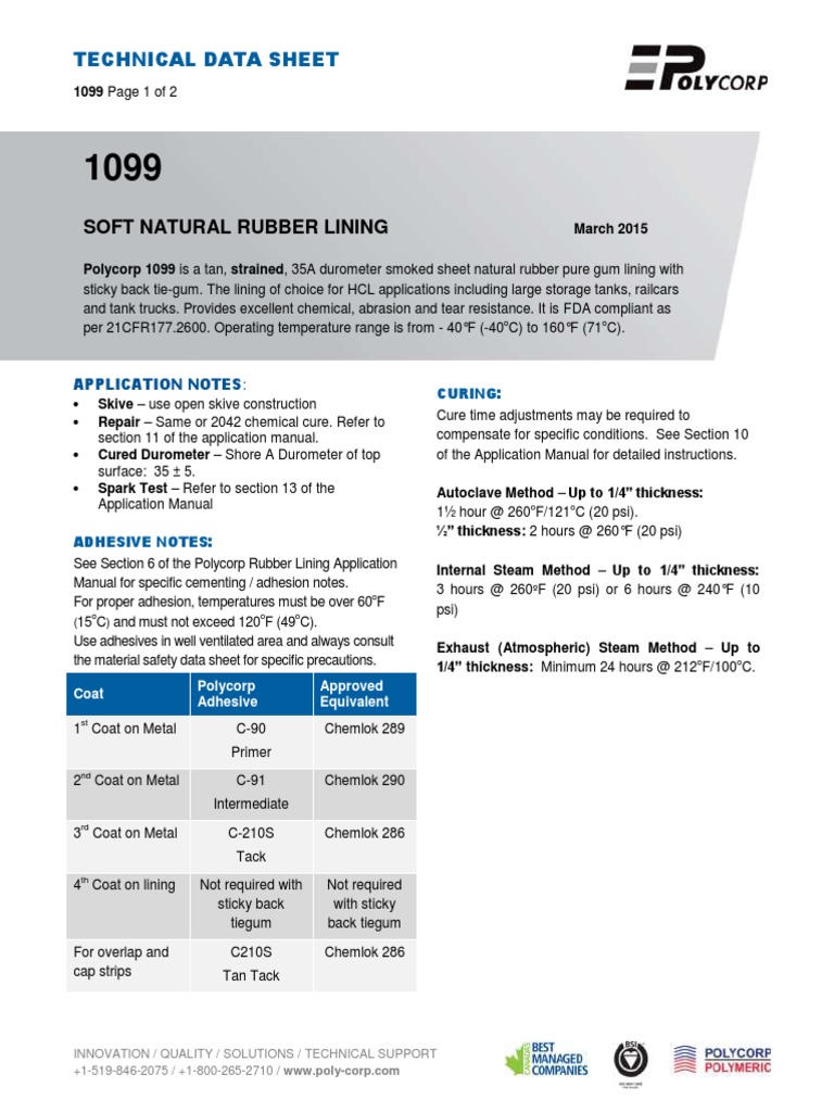 Soft Natural Rubber Lining: Technical Data Sheet | PDF | Adhesive ...