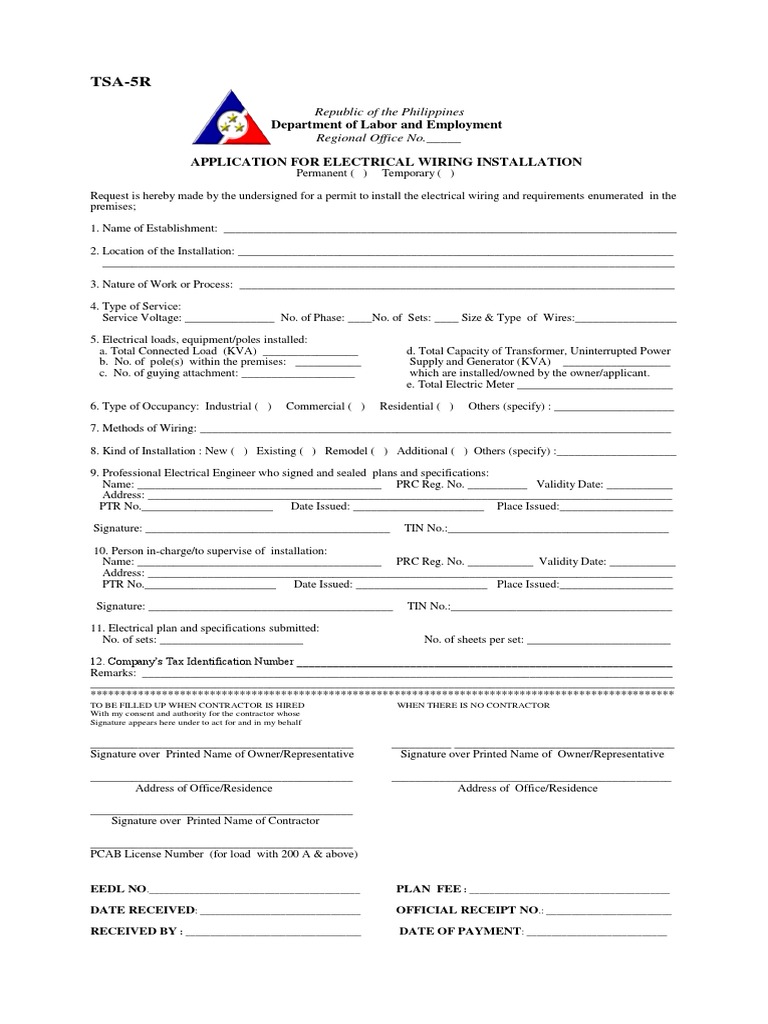 Revised Application For Electrical Wiring Installation | PDF ...