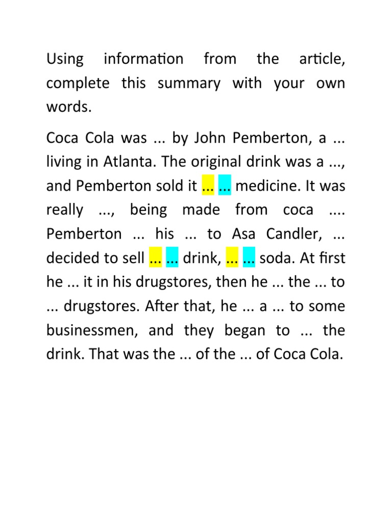 Coca Cola History Summary in 40 Words | PDF | Coca Cola