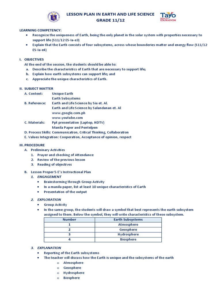 Earth Subsystems Concept Map Lesson Plan | PDF | Earth | Life