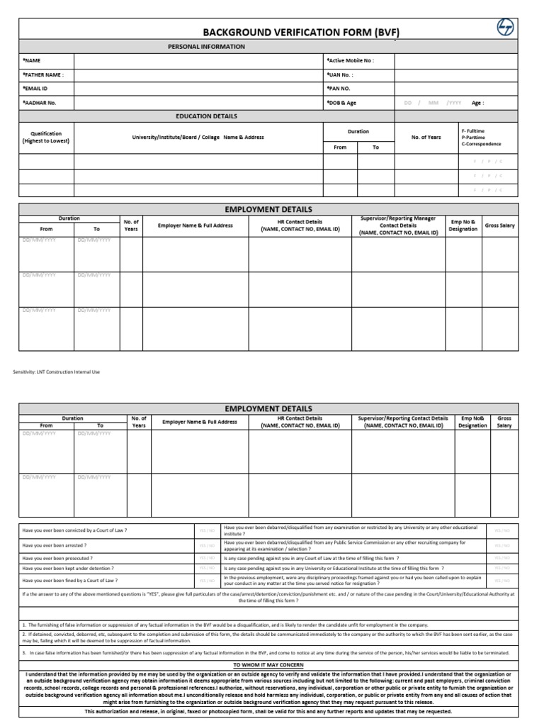 BGV Form (BVF) R1 | PDF | Detention (Imprisonment) | Criminal Justice