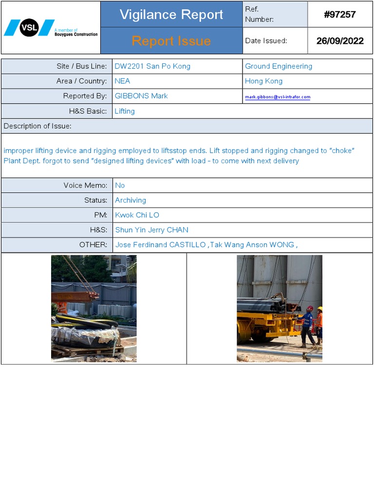VSL VIGILANCE - Hong Kong - DW2201 San Po Kong - Report Issue 97257 | PDF
