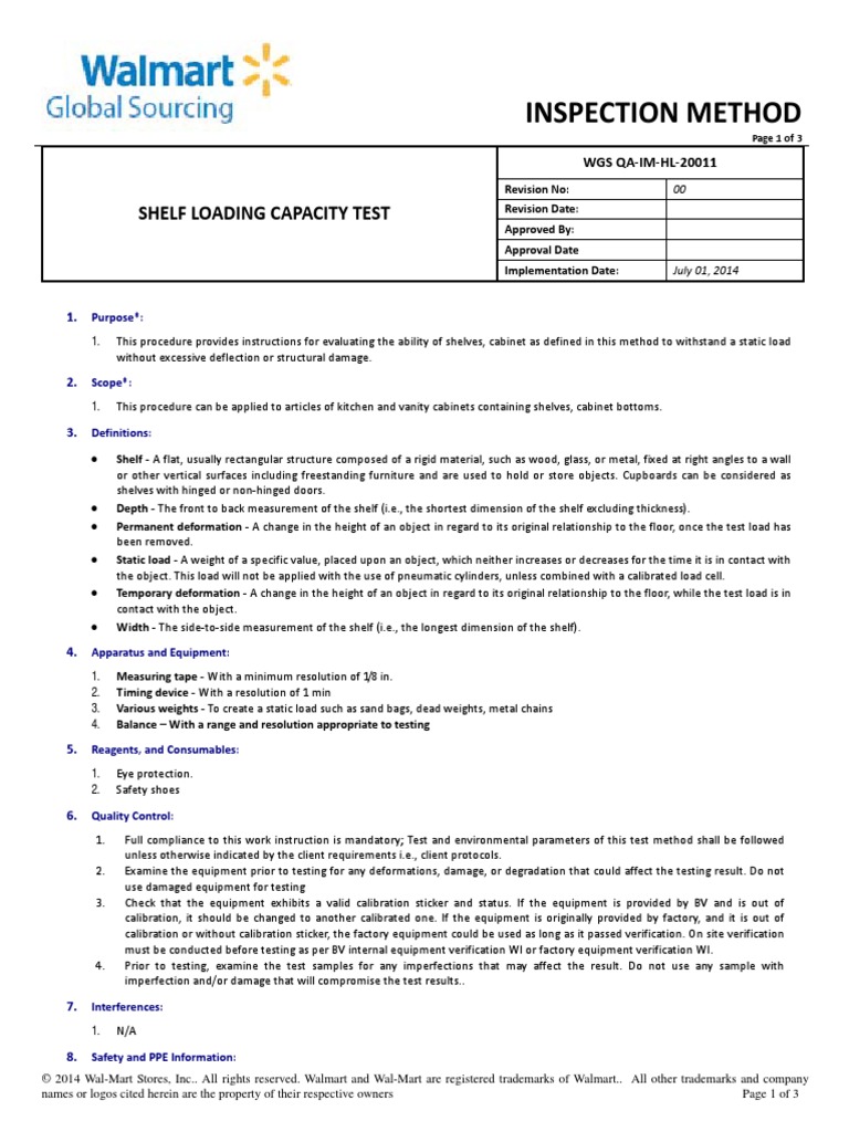 Wgs Qa Im Hl 20011 Shelf Loading Capacity Test Rev00 01jul14