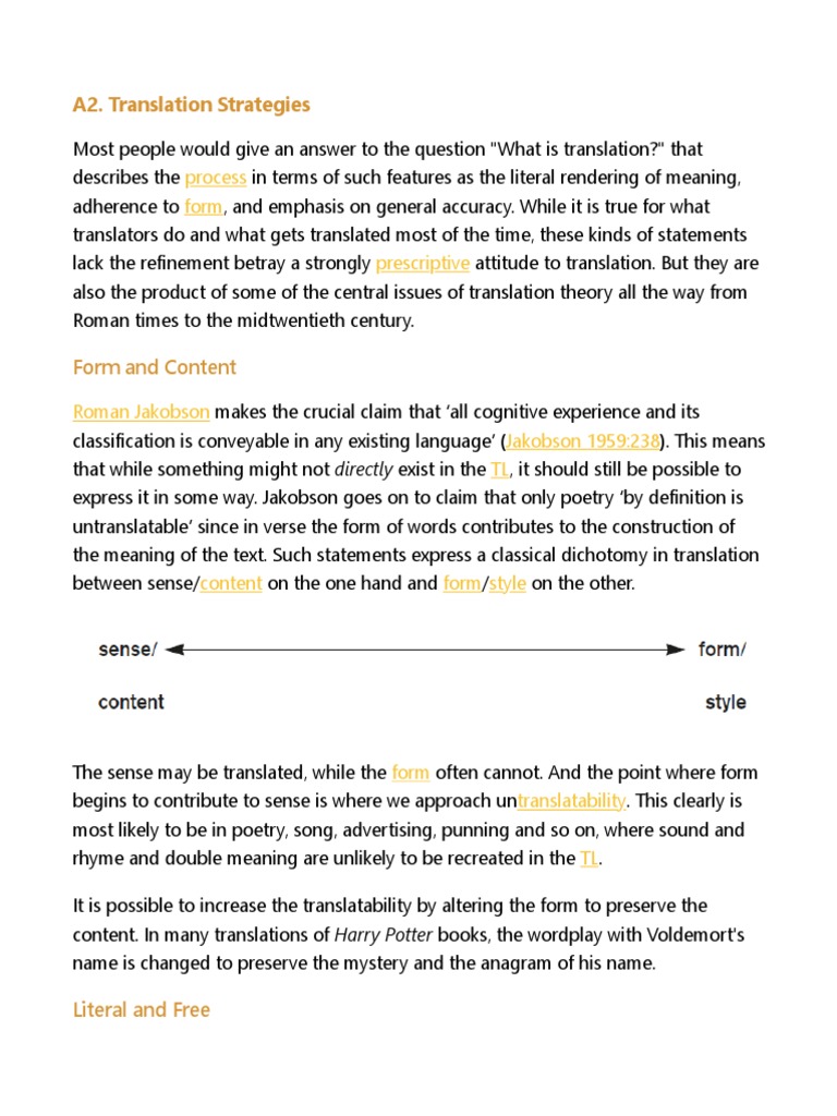 Translation Strategies: Form, Content, Literal vs Free | PDF ...