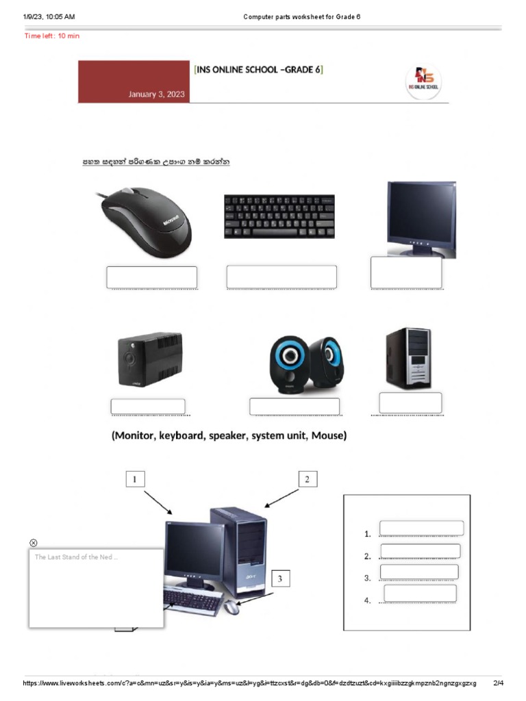 Computer Parts Worksheet For Grade 6 | PDF